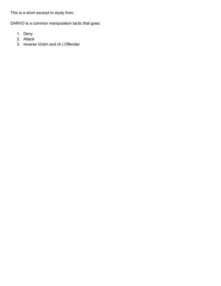 DARVO Manipulation Tactic: Deny, Attack, Reverse Victim Offender