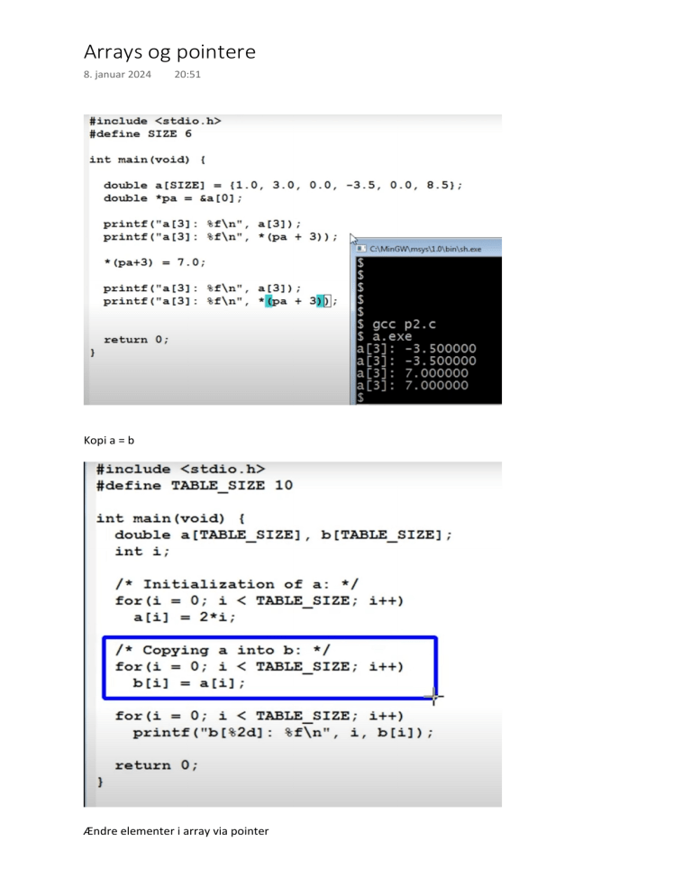 Arrays og pointers