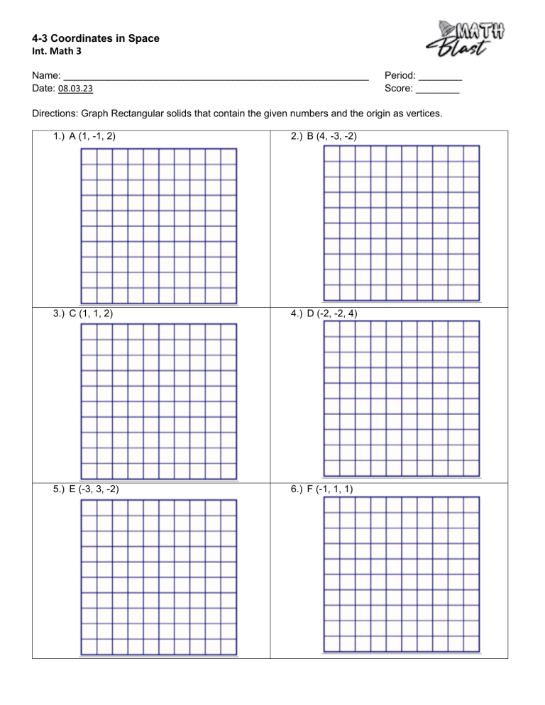3D Coordinate Graphing Worksheet