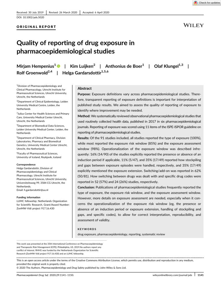 Drug Exposure Reporting in Pharmacoepidemiology Studies