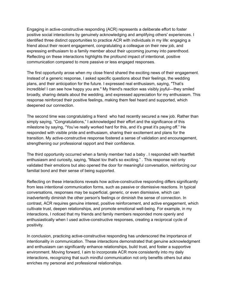 Active-Constructive Responding: Enhancing Relationships