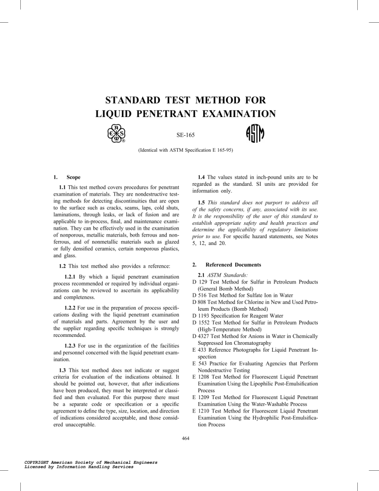 Liquid Penetrant Examination Standard Test Method