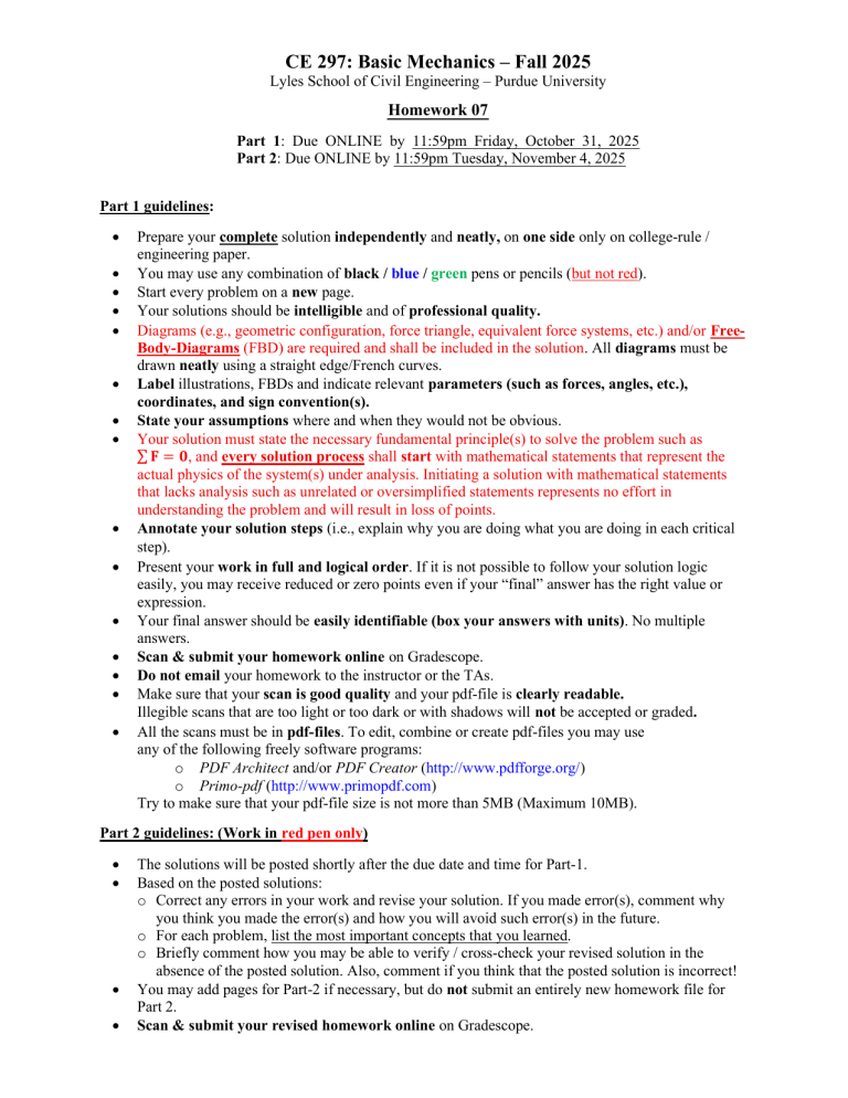 CE 297 Basic Mechanics Homework 07 | Purdue Civil Engineering