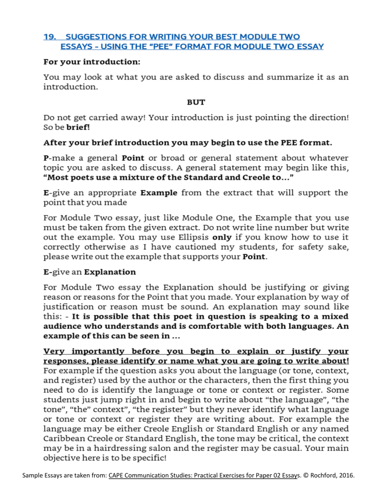 PEE Format Essay Writing Guide for CAPE Communication Studies