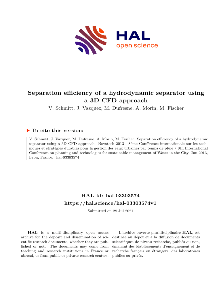 Hydrodynamic Separator Efficiency: A 3D CFD Analysis