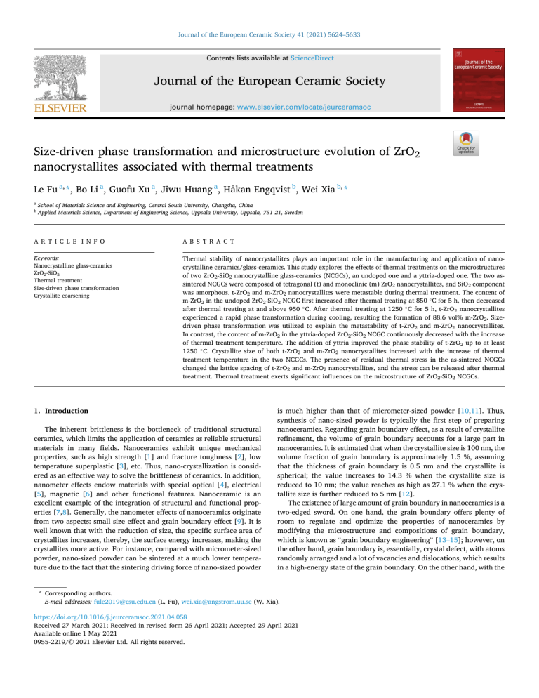 ZrO2 Nanocrystallites: Phase Transformation & Microstructure