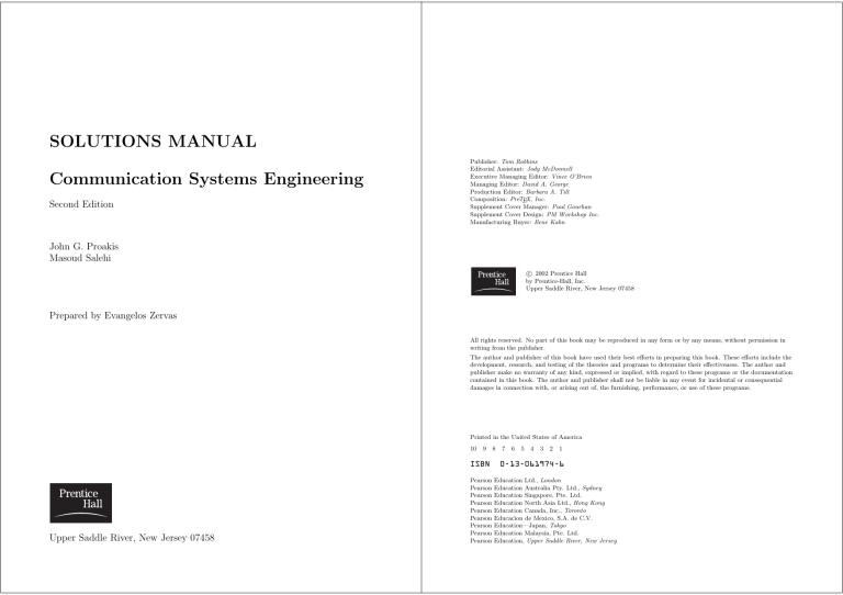 Communication Systems Engineering Solutions Manual - Proakis & Salehi