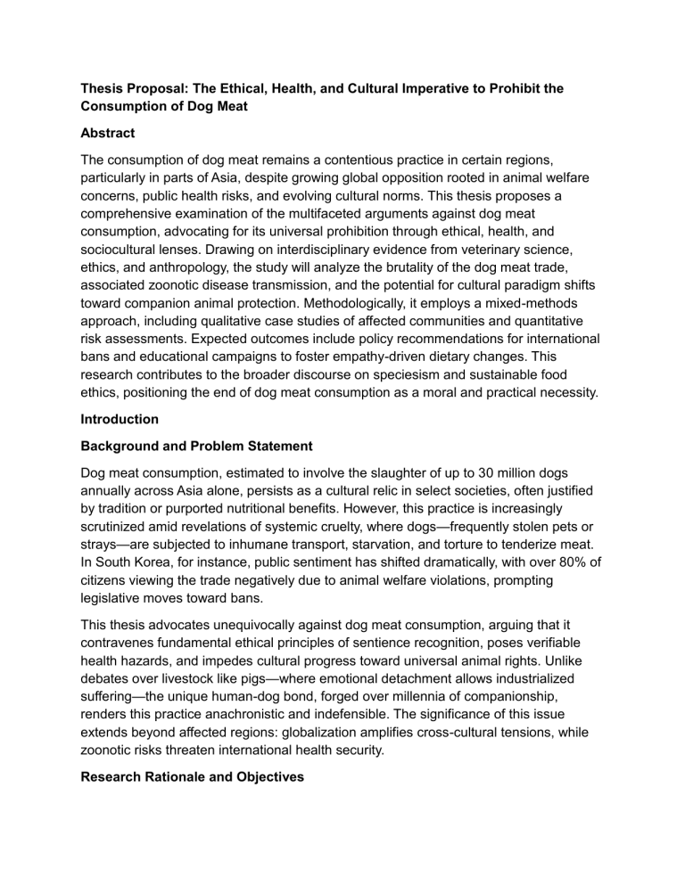 Dog Meat Consumption: Ethical & Health Imperative Thesis
