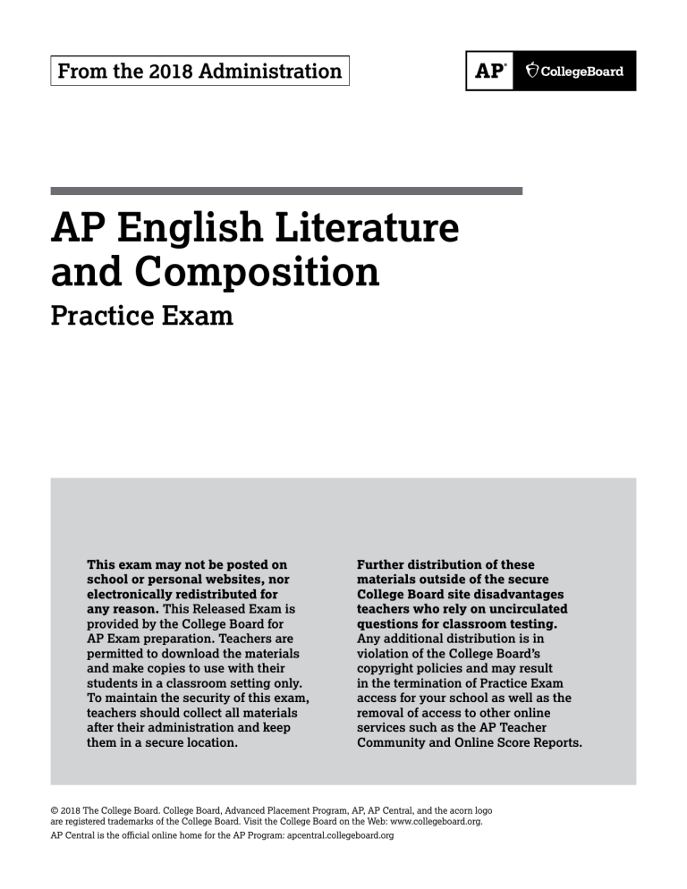 2018 AP English Literature and Composition Practice Exam