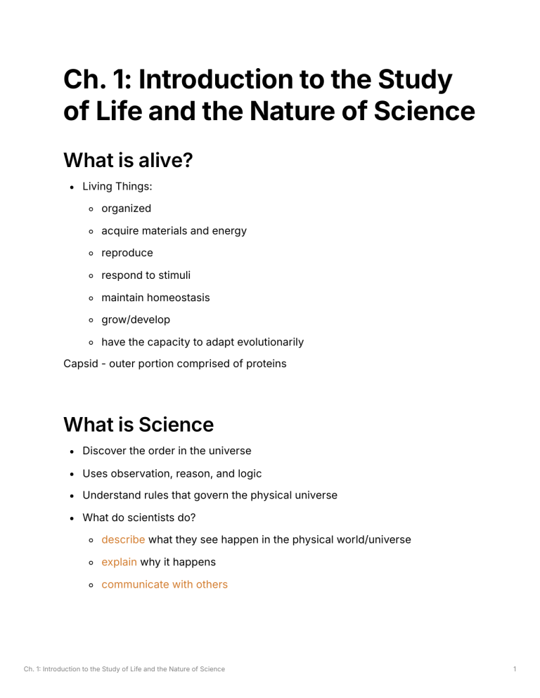 Intro to Life & Science: Lecture Notes