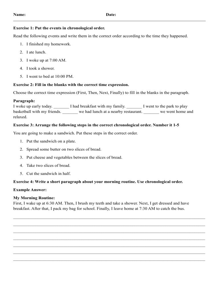 Chronological Order & Reading Comprehension Worksheet | ELA Exercises