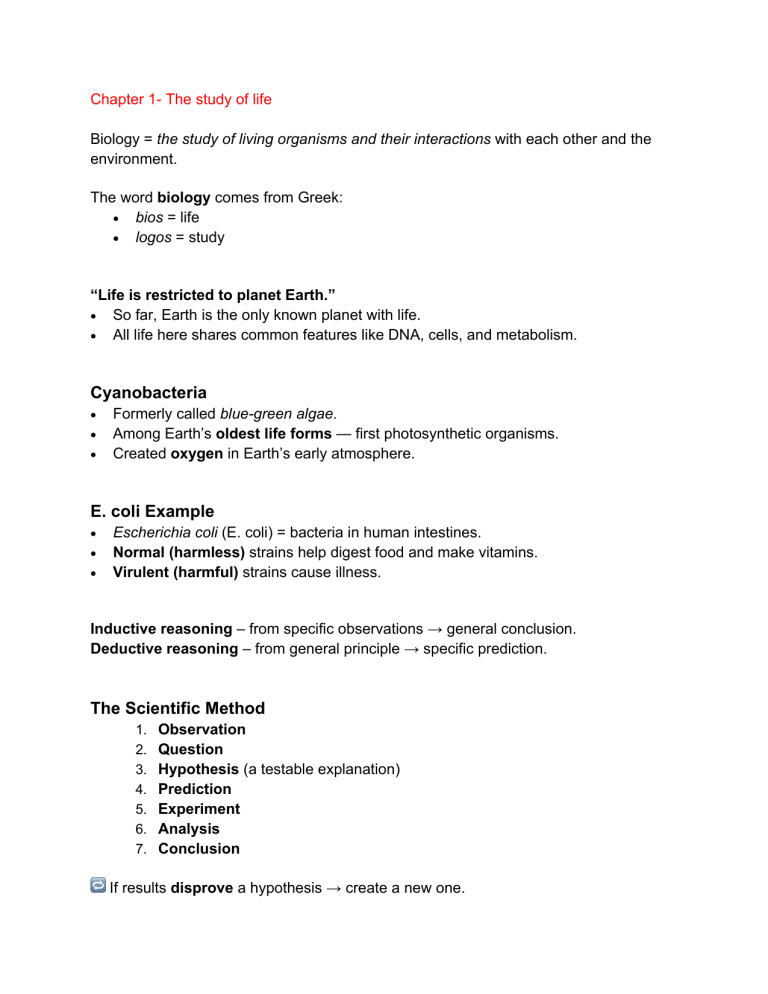 Introductory Biology: Study of Life Lecture Notes