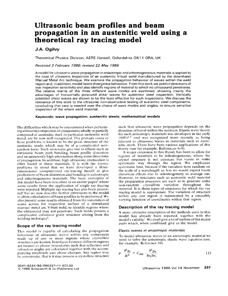 Ultrasonic Beam Profiles & Propagation in Austenitic Welds: Ray Tracing ...