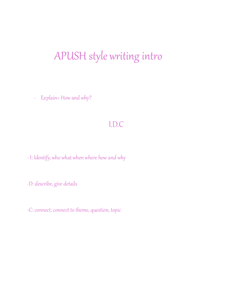 APUSH Style Writing Intro: IDC Method for History Essays
