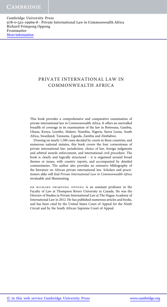Private International Law in Commonwealth Africa - Richard Frimpong Oppong