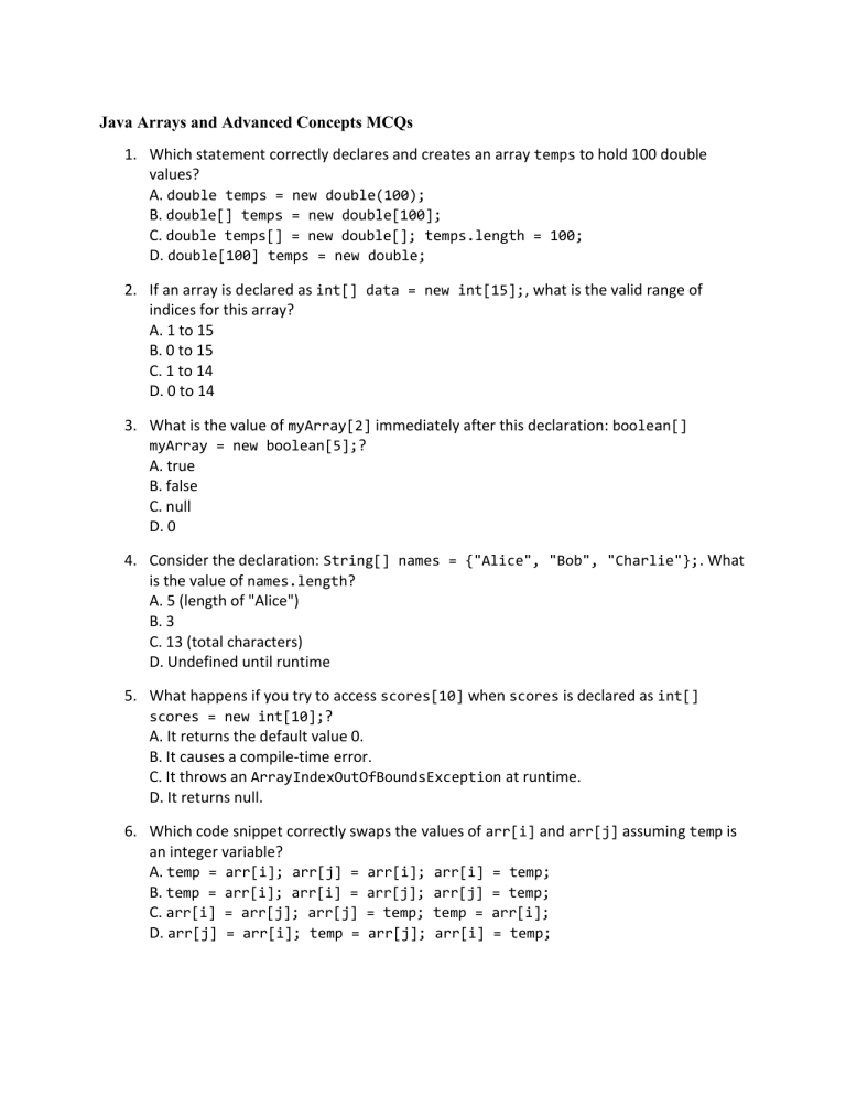 Java Arrays Mcqs Test Your Knowledge