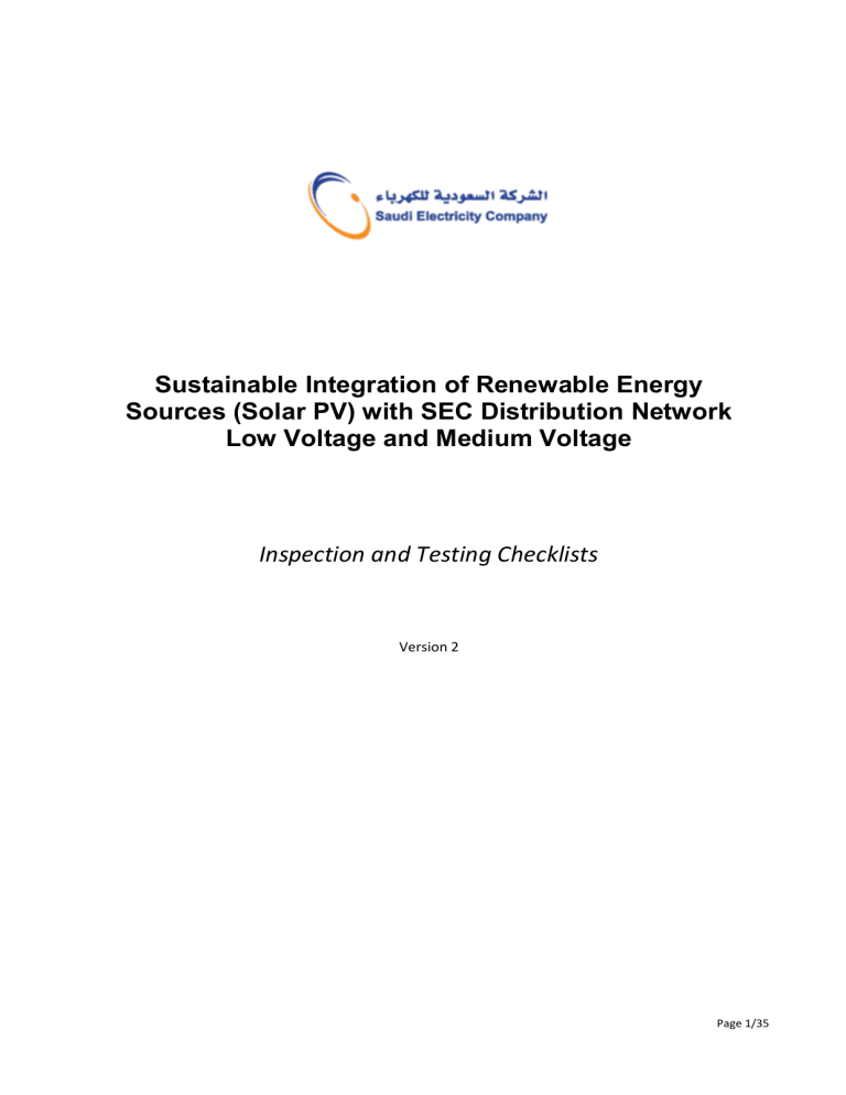 Sustainable Solar PV Integration: SEC LV/MV Inspection & Testing Checklists
