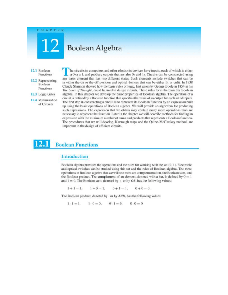Boolean Algebra: Functions, Logic Gates, and Circuit Minimization