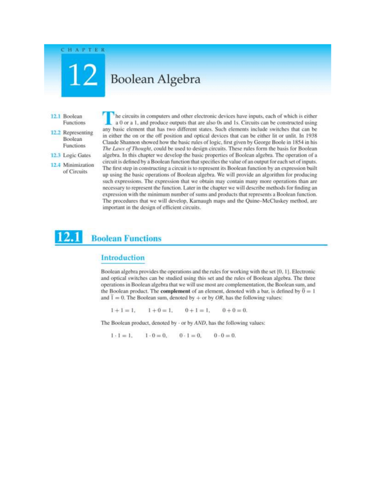 Boolean Algebra: Functions, Logic Gates, and Circuit Minimization