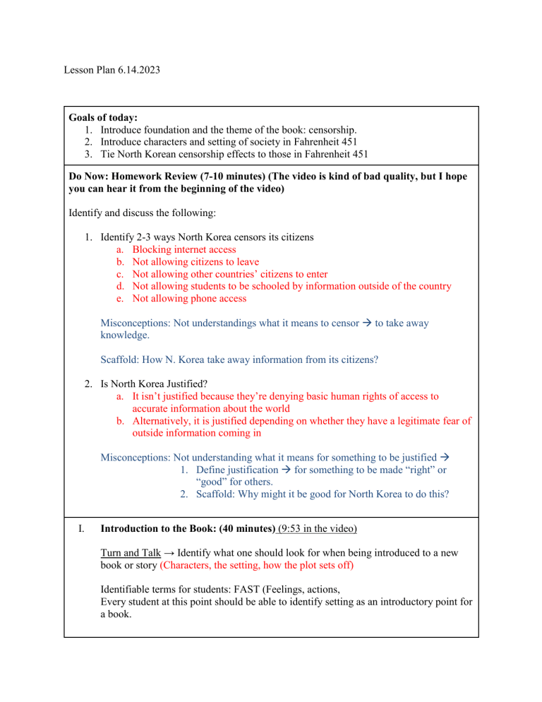 Fahrenheit 451 Lesson Plan: Censorship, Characters & North Korea