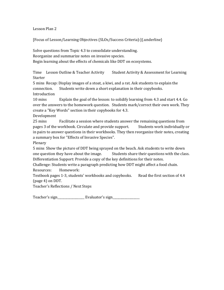 Lesson Plan: Invasive Species, DDT Effects & Ecosystems (Biology)