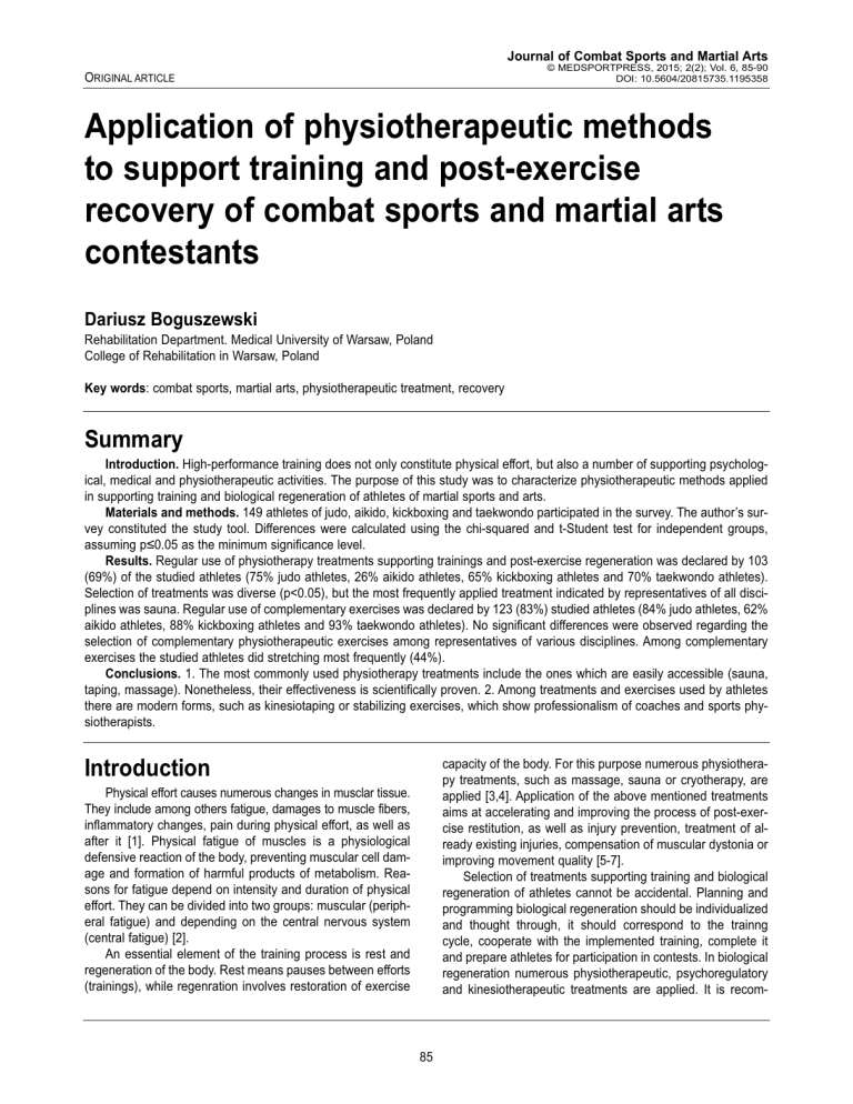 Physiotherapy for Combat Sports: Training Support & Recovery Methods
