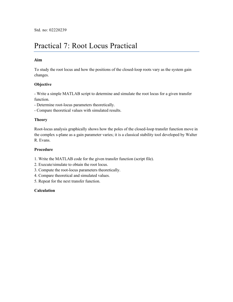 Root Locus Practical Report: System Stability Analysis with MATLAB