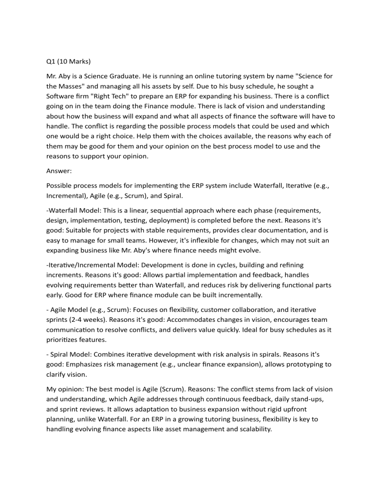 Software Engineering Exam: Process Models, Requirements, UML Diagrams