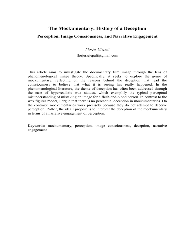 Mockumentary Deception: Perception, Image Consciousness & Film Theory
