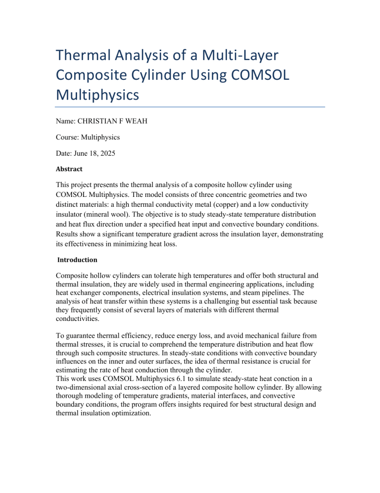 Thermal Analysis of Composite Cylinder using COMSOL Multiphysics