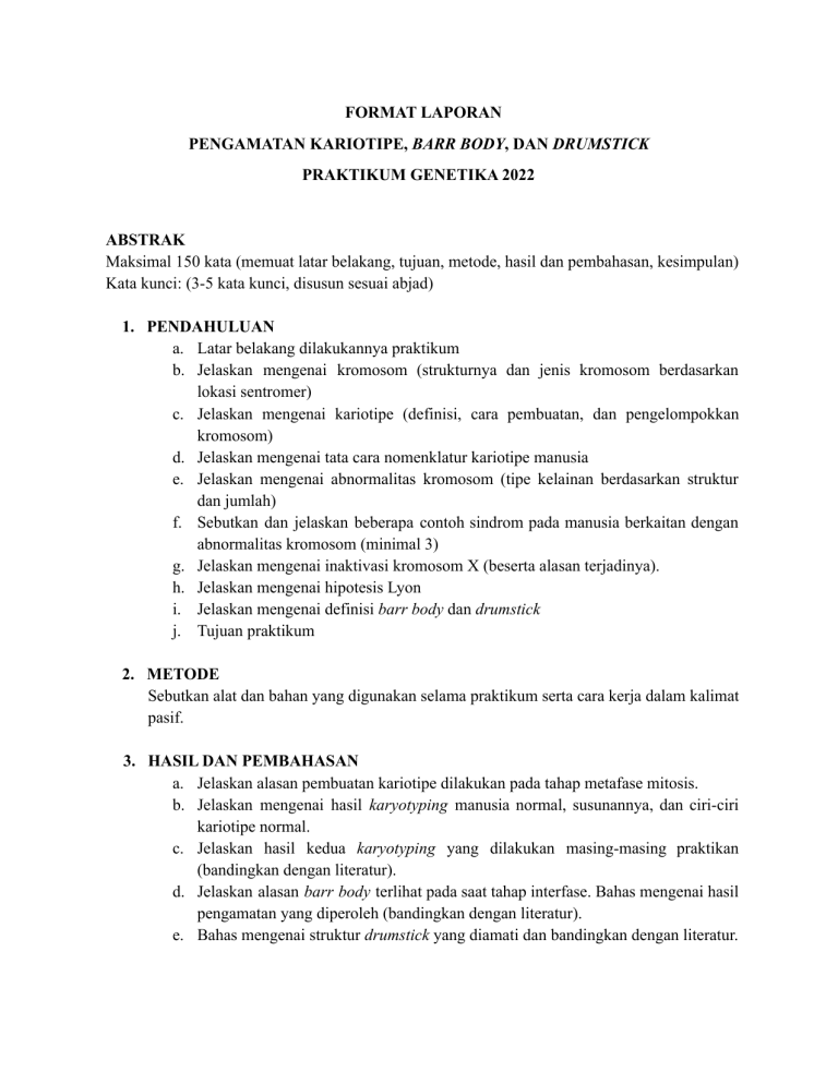3 Format Laporan Praktikum Pengamatan Kariotipe, Barr Body, dan Drumstick.docx