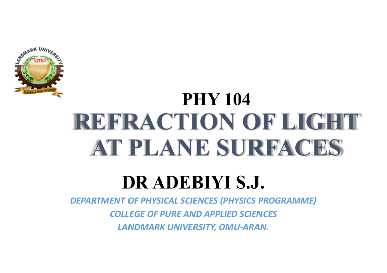 Refraction of Light at Plane Surfaces | Physics PHY 104 Guide