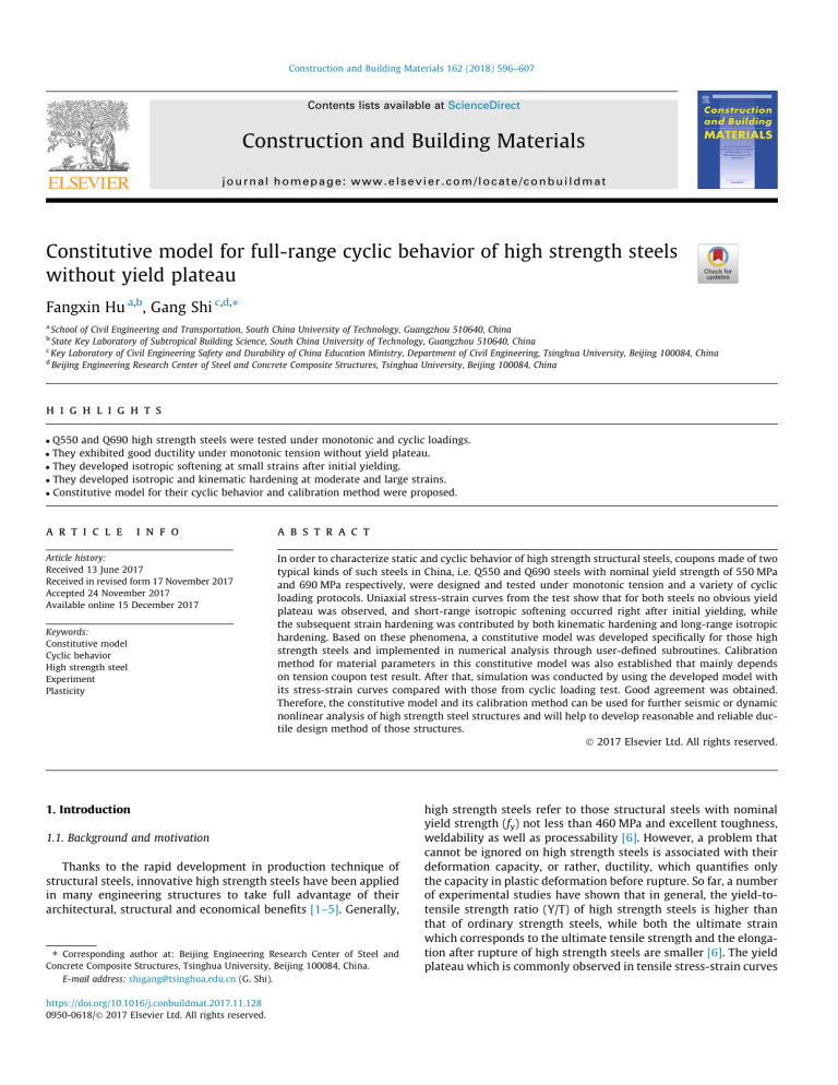 Constitutive Model for Cyclic Behavior of High Strength Steels without ...