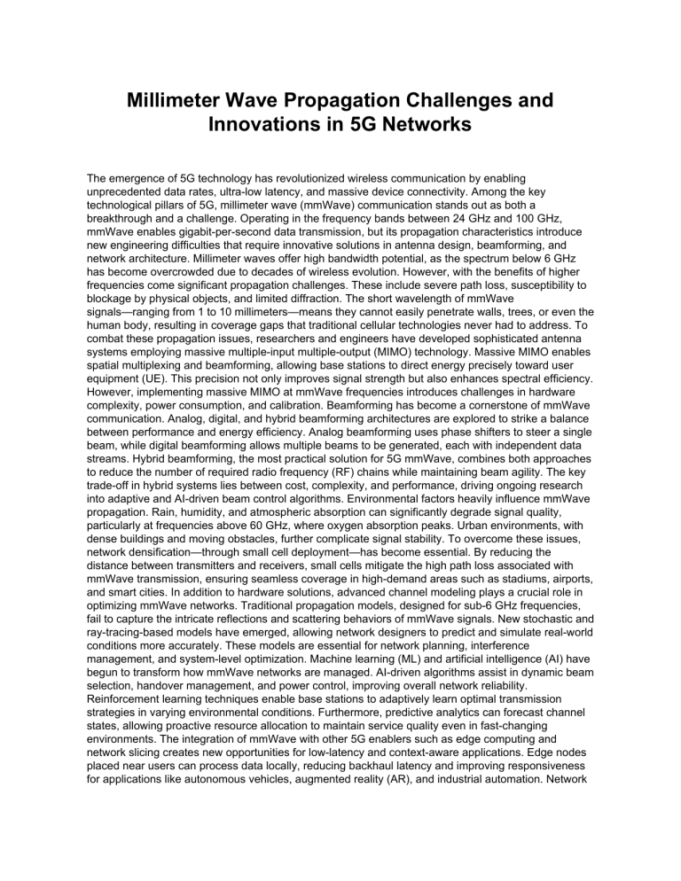 Millimeter Wave Propagation in 5G: Challenges & Innovations