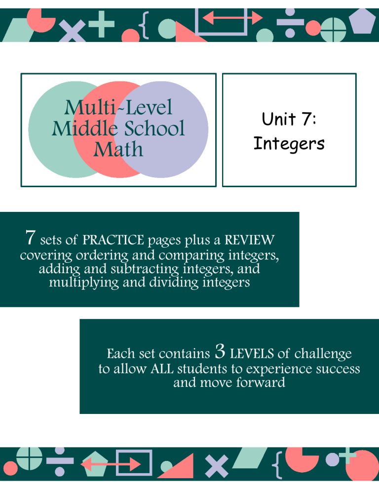 Multi-Level Middle School Math: Integers Unit 7 Practice & Review