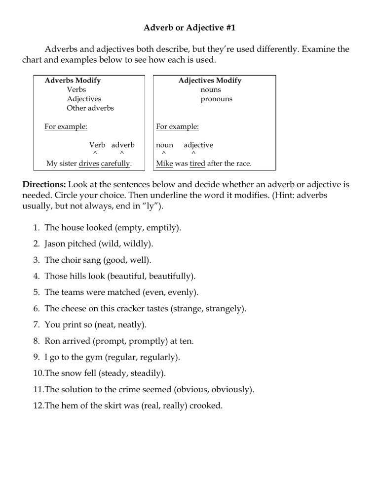 English Grammar: Adverbs & Adjectives Exercises & Worksheets