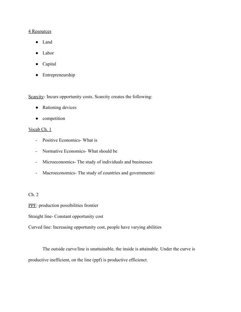 Economics Study Notes: Resources, PPF, Supply & Demand
