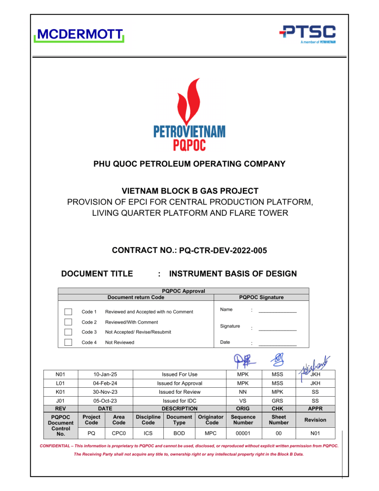 Vietnam Block B Gas Project: Instrument Basis of Design (PQPOC)