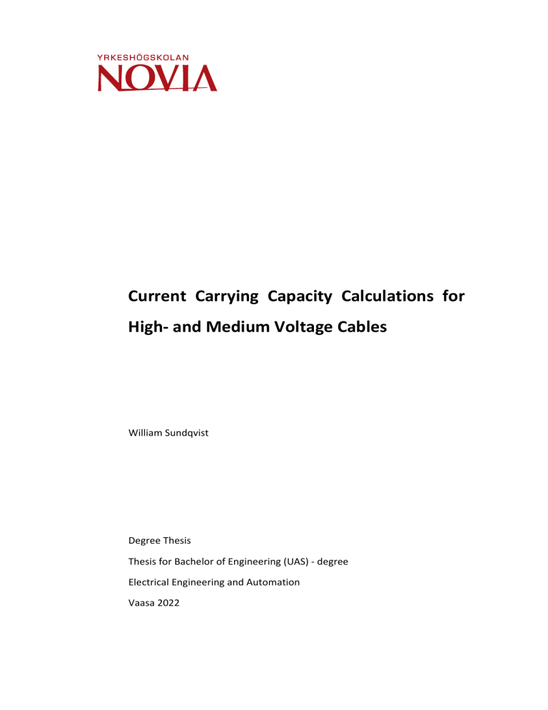Current Carrying Capacity Calculations for High- and Medium Volatge Cables