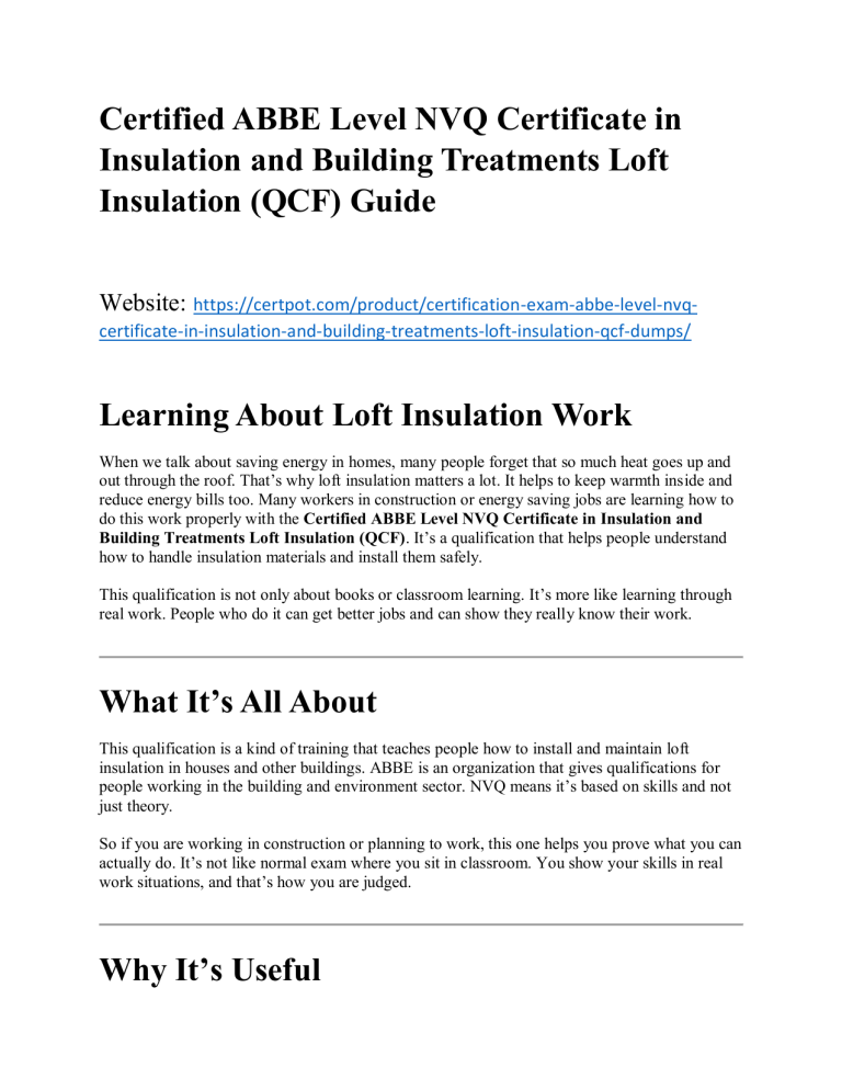 Loft Insulation NVQ Certification Guide