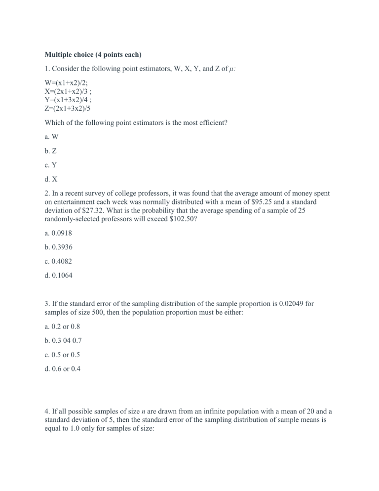 Statistics Exam Questions: Probability, Estimators, Confidence Intervals