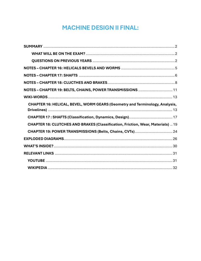 Machine Design II Final Exam Study Guide