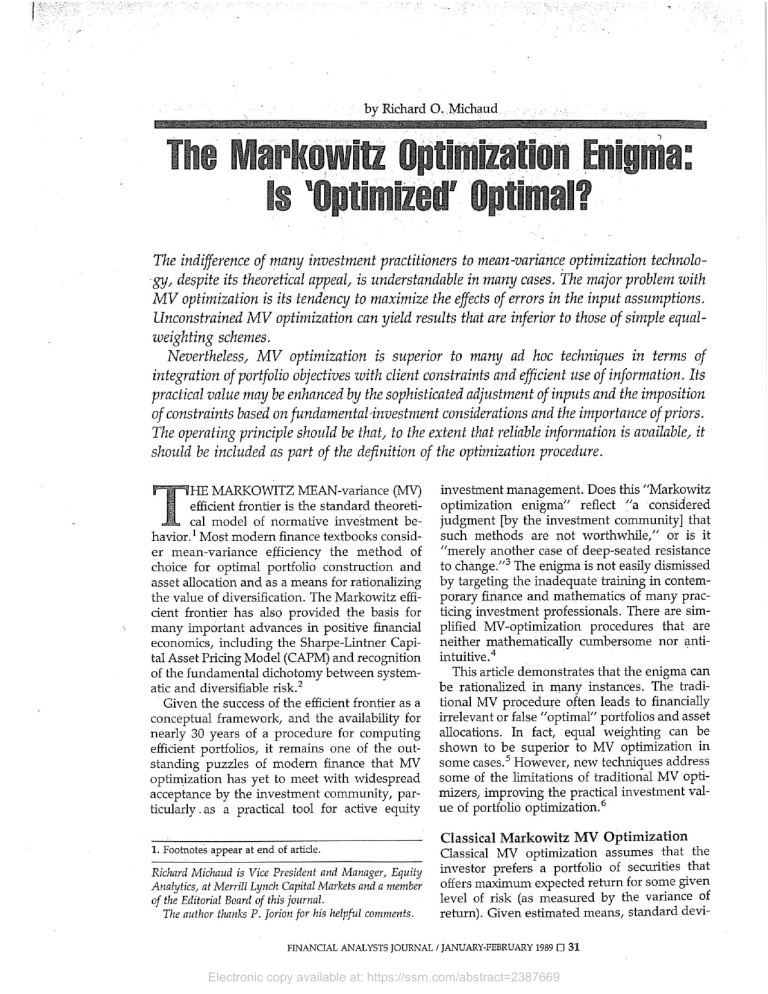 Markowitz Optimization Enigma: Optimal Portfolio Theory Analysis