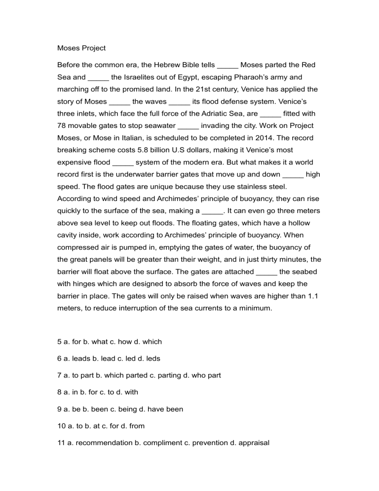 Moses Project: Vocabulary & Grammar Exercise