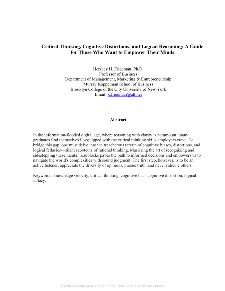 Critical Thinking, Cognitive Distortions & Logical Reasoning Guide