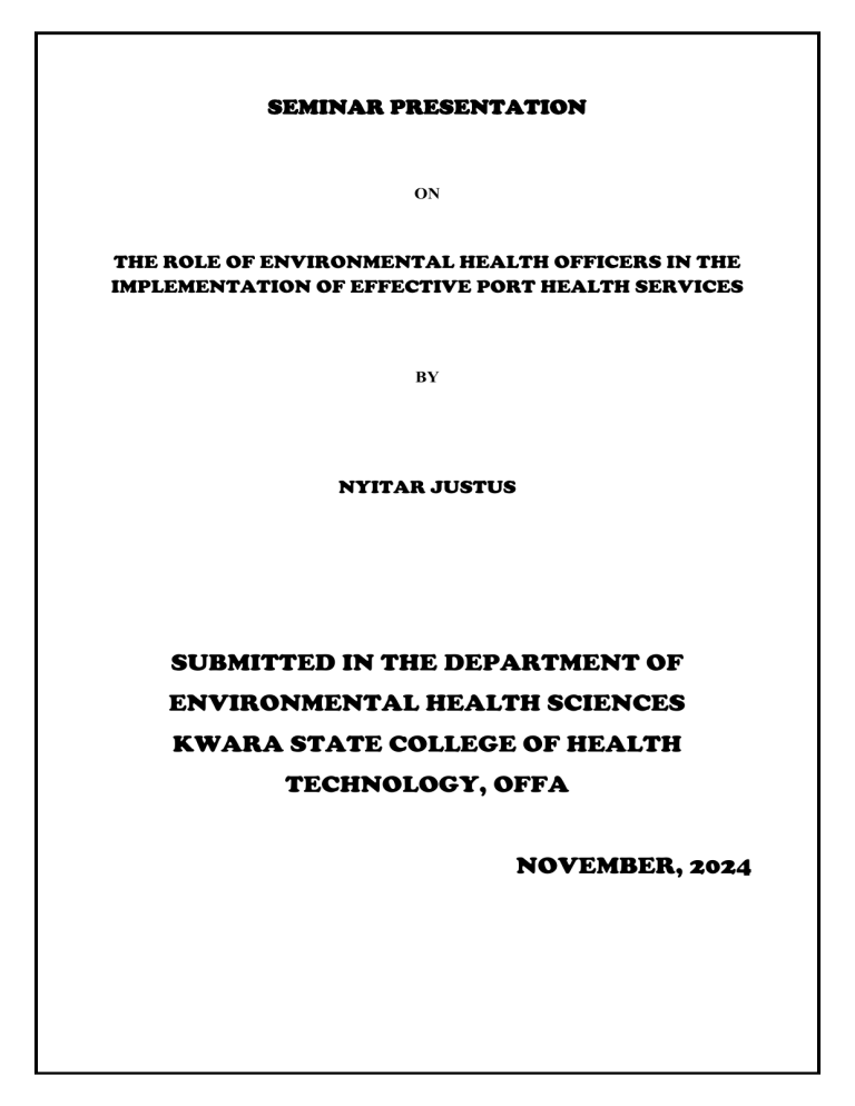 Port Health Services: EHO Role & Implementation