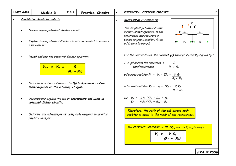 Potential Divider Circuits: Physics Study Guide & Equations