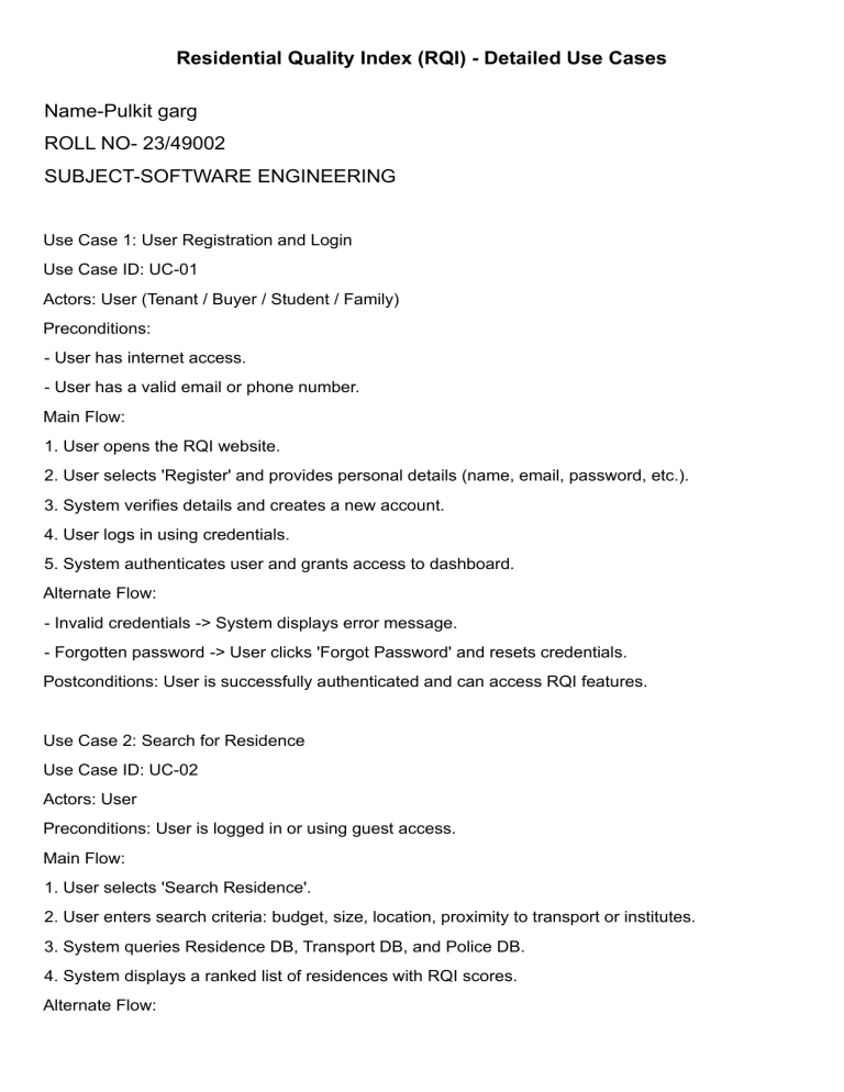 RQI System Use Cases: Registration, Search, Review, Safety