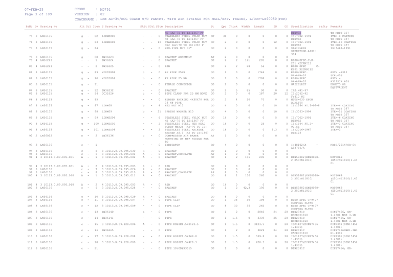 LHB AC-3T/EOG Coach Parts List & Specifications (Mail/Exp. Trains)