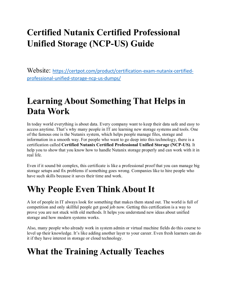 Nutanix NCP-US Certification Guide: Unified Storage